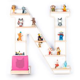 BOARTI Kinderregal Buchstabe N h&auml;ngend f&uuml;r Toniebox und Tonie Figuren platzsparendes Regal H. 54 x B. 50 x T. 19 Wandregal Musikbox und Figuren Aufbewahrung Magneteins&auml;tzen Aufbewahrungsregal Holz