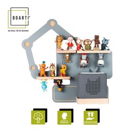BOARTI Kinderregal Bagger h&auml;ngend f&uuml;r Toniebox und Tonie Figuren platzsparendes Regal H. 39 x B. 44 x T. 19 Wandregal Musikbox Figuren Aufbewahrung Magneteins&auml;tzen Aufbewahrungsregal Baustelle Holz