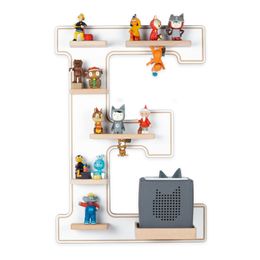 BOARTI Kinderregal Buchstabe E h&auml;ngend f&uuml;r Toniebox und Tonie Figuren platzsparendes Regal H. 54 x B. 38 x T. 19 Wandregal Musikbox und Figuren Aufbewahrung Magneteins&auml;tzen Aufbewahrungsregal Holz