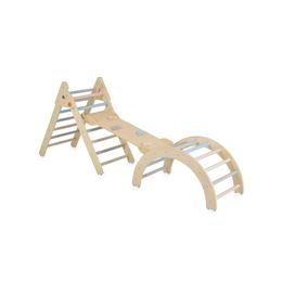 Moni Spielger&auml;t Triangel 3 in 1 Holz Rutsche Kletterrampe Kletterwand Motorik braun
