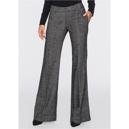 Marlene-Hose bonprix, Damen, Gr. 44, N-Gr, grau (grau, schwarz meliert), Obermaterial: 90% Polyester, 10% Wolle, festlich, loose fit, Hosen, lockere Passform, weites Bein, Woll-Optik, festlicher Stil