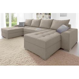 Wohnlandschaft Collection AB, B:313cm H:84cm T:161cmbeige, 100% Polyester, Sofas, "Josy XL U-Form, Breite: 313 cm", mit Bettfunktion, Bettkasten & 2