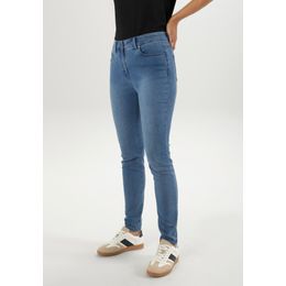 Skinny-fit-Jeans Aniston SELECTED, Damen, Gr. 42, N-Gr, blau (blau, washed), Denim/Jeans, Obermaterial: 70% Baumwolle, 26% Polyester, 4% Elasthan, Basic, sehr figurbetont lang, Jeans, normal waist