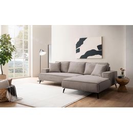 Ecksofa Home Affaire "TVINNU, L-Form, 275cm, in Cord und Leinenoptik", braun (hellbraun), B:275cm H:83cm T:173cm, Sofas, Ecksofa, wahlweise Recamiere rechts/links, schwarze F&uuml;&szlig;e, bequemer Sitzkomfort
