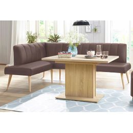 Eckbank exxpo - SOFA FASHION "Costa, moderne R&uuml;ckensteppung, bequem und elegant, hoher Holzfu&szlig;", braun (schoko), B:157cm H:92cm T:245cm, Webvelour: 100% Polyester, Sitzb&auml;nke, Eckbank, hochwertig verarbeitet, Frei im Raum stellbar