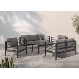Gartenlounge-Set Konifera "&raquo;New Jersey&laquo;", schwarz (schwarz, dunkelgrau,), Aluminium, Sitzm&ouml;bel-Sets, inkl. Auflagen, Tischplatte aus Nonwood