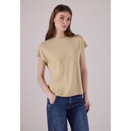 T-Shirt STREET ONE STUDIO, Damen, Gr. 34, beige (clove beige), Stoff, 76% Viskose, 20% Modal, 4% Elasthan, unifarben, gerade normal, hoch geschlossener Ausschnitt, B&uuml;ndchen, Shirts T-Shirt, mit Turtleneck