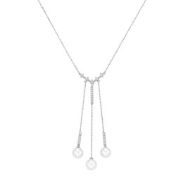 Collier "mit S&uuml;&szlig;wasser-Perlen und Zirkonia, Silber 925", silber, Giorgio Martello MILANO, Halsketten, Damen, 45cm, Silber 925 (Sterlingsilber), Collier