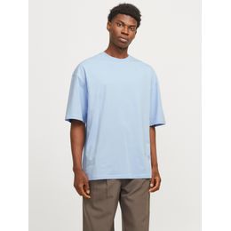 Jack & Jones Rundhalsshirt JACK & JONES "JJECHARGE TEE O-NECK NOOS", Herren, Gr. S, blau (chambray blau), Jersey, Obermaterial: 100% Baumwolle, unifarben, oversize Po-bedeckend, Rundhals, gerader Abschluss, Shirts Rundhalsshirt, mit Rundhalsausschnitt