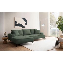 Ecksofa Home Affaire "TVINNU, L-Form, 275cm, in Cord und Leinenoptik", gr&uuml;n (dunkelgr&uuml;n), B:275cm H:83cm T:173cm, Sofas, Ecksofa, wahlweise Recamiere rechts/links, schwarze F&uuml;&szlig;e, bequemer Sitzkomfort