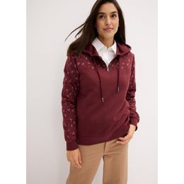 Hoodie bonprix "Kapuzensweatshirt mit Rei&szlig;verschluss aus reiner Baumwolle", Damen, Gr. 52/54 (XXL), rot (dunkelbeere), Sweatware, Obermaterial: 100% Baumwolle. B&uuml;ndchen: 95% Baumwolle, 5% Elasthan. Kapuzenfutter: 100% Baumwolle, bedruckt, l&auml;ssig geschnitten h&uuml;ftbedeckend, Rundhals, Sweatshirts Hoodie, l&auml;ssig geschnittene Passform, mit maritimem Muster und Anker-Motiven
