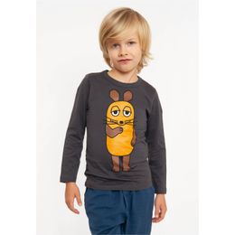 Langarmshirt logoshirt "Die Sendung mit der Maus - Die Maus", Jungen, Gr. 104, grau (dunkelgrau), 100% Baumwolle, bedruckt, unifarben, normal, Rundhals, Shirts Langarmshirt, mit coolem Print