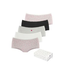 Panty Lascana "Valentines Geschenk Box", Damen, Gr. 44/46, bunt (creme, grau, schwarz, rot), Single Jersey, Obermaterial: 95% Baumwolle, 5% Elasthan. Spitze: 90% Polyamid, 10% Elasthan, bedruckt, gemustert, unifarben mit Farbeins&auml;tzen, k&ouml;rpernah, Unterhosen Panty, mit s&uuml;&szlig;en Herzchen-Prints und aus elastischer Baumwoll-Qualit&auml;t
