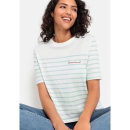 Lascana T-Shirt mehrfarbig Gr. 36/38 f&uuml;r Damen. Rundhals und Stickerei. Figurumspielend. Nachhaltig.