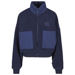 Bomberjacke Karl Kani "Karl Kani OG Crop Teddy Bomber Jacket", Damen, Gr. M, dunkelblau, 100% Polyester, mehrfarbig, oversize, hoch geschlossener Ausschnitt, Jacken Bomberjacke