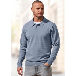 H.I.S. Strickpullover H.I.S "bis Gr&ouml;&szlig;e 5XL", Herren, Gr. M (48/50), hellblau, Feinripp, Obermaterial: 60% Baumwolle, 40% Polyester, unifarben, regular fit normal, Strickb&uuml;ndchen, Pullover Strickpullover, mit Polokragen und kleiner Knopfleiste