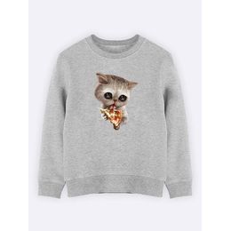 WOOOP Sweatshirt "Cat loves pizza" in Grau - 59% | Gr&ouml;&szlig;e 116 | Kinder-sweatshirts-jacken