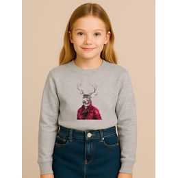 WOOOP Sweatshirt "Red clad deer" in Grau - 59% | Gr&ouml;&szlig;e 152 | Kinder-sweatshirts-jacken