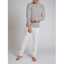 COTONELLA Pyjama in Grau/ Wei&szlig; - 57% | Gr&ouml;&szlig;e XL | Herren-waesche