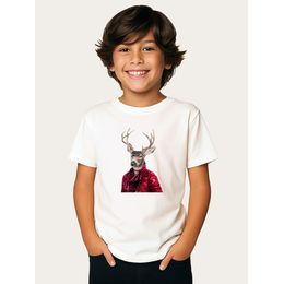 WOOOP Shirt "Red clad deer" in Wei&szlig; - 58% | Gr&ouml;&szlig;e 152 | Kinder-oberteile