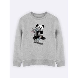 WOOOP Sweatshirt "Panda Bicycle" in Grau - 62% | Gr&ouml;&szlig;e 140 | Kinder-sweatshirts-jacken