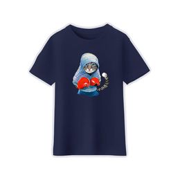 WOOOP Shirt "Boxing cat grey" in Dunkelblau - 58% | Gr&ouml;&szlig;e 152 | Kinder-oberteile