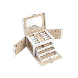Songmics Schmuckk&auml;stchen in Wei&szlig;/ Beige - (B)22,5 x (H)16,5 x (T)17,5 cm - 25% | Schmuckkaesten