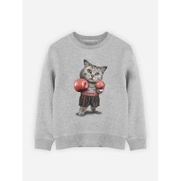 WOOOP Sweatshirt "Boxing Cat" in Grau - 61% | Gr&ouml;&szlig;e 152 | Kinder-sweatshirts-jacken