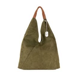 Anna Morellini Leder-Shopper "Eleonora" in Oliv - (B)40 x (H)31 x (T)2 cm - 75% | Damen-taschen