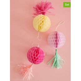 Rice 3er-Set: Dekoanh&auml;nger in Pink/ Gelb - &Oslash; 10 cm - 13% | Wohndekoration