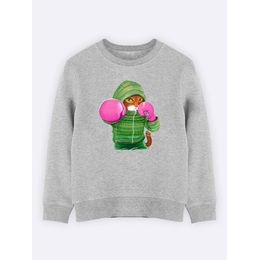 WOOOP Sweatshirt "Boxing Cat Ginger" in Grau - 61% | Gr&ouml;&szlig;e 116 | Kinder-sweatshirts-jacken