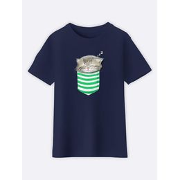 WOOOP Shirt "Cat in the pocket" in Dunkelblau - 58% | Gr&ouml;&szlig;e 128 | Kinder-oberteile