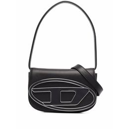Diesel Hobo Bags - Black Leather Foldover Bag - Gr. unisize - in Wei&szlig; - f&uuml;r Damen