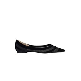 Jimmy Choo Black Velvet And Fishnet Canvas Flat Ballerinas - Gr. 35 (EU) - in Schwarz