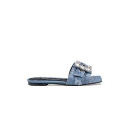 Dolce & Gabbana Dolce&Gabbana Sandalen - Blue Denim Sandals With Rhinestone Buckle - Gr. 36 (EU) - in Blau - f&uuml;r Damen