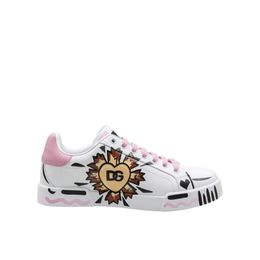 Dolce & Gabbana Dolce&Gabbana Low-Top Sneaker - Hand-Painted White Leather Sneakers - Gr. 36,5 (EU) - in Lila - f&uuml;r Damen