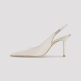 Jimmy Choo Hohe Schuhe - Glitter-Finish Pointed-Toe Slingback Pumps - Gr. 36 (EU) - in Wei&szlig; - f&uuml;r Damen