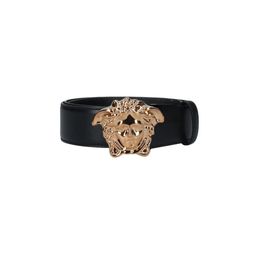 Versace G&uuml;rtel - Black Leather Belt With Gold Medusa Buckle - Gr. 85 - in Schwarz - f&uuml;r Damen
