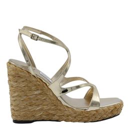 Jimmy Choo Sandalen - Golden Wedge Sandals With Crisscross Straps - Gr. 38,5 (EU) - in Braun - f&uuml;r Damen