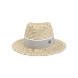 MAISON MICHEL Caps & M&uuml;tzen - Wide Brim Raffia Blend Hat With Subtle Emblem - Gr. M - in Beige - f&uuml;r Damen