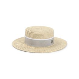 MAISON MICHEL Caps & M&uuml;tzen - Woven Raffia Hat With Light Beige Fabric Band - Gr. S - in Beige - f&uuml;r Damen