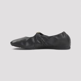 Loewe Lambskin Leather Ballerina Flats With Gold-Tone Bu - Gr. 37 (EU) - in Schwarz