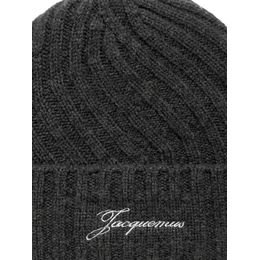 Jacquemus Caps & M&uuml;tzen - Ribbed Knit Beanie With Embroidered Logo - Gr. ONE SIZE - in Schwarz - f&uuml;r Damen