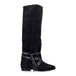 Isabel Marant Stiefel - Knee-High Black Suede Boots With Wraparound Leathe - Gr. 39 (EU) - in Schwarz - f&uuml;r Damen