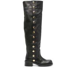 Moschino Stiefel - Over-The-Knee Black Calf Leather Boots - Gr. 37 (EU) - in Schwarz - f&uuml;r Damen