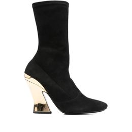 Givenchy Stiefel - Sculptural Gold-Tone Heel Black Leather Boots - Gr. 37,5 (EU) - in Schwarz - f&uuml;r Damen