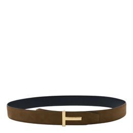 Tom Ford G&uuml;rtel - Polished Gold-Tone Buckle Brown Suede Belt - Gr. 115 - in Schwarz - f&uuml;r Damen