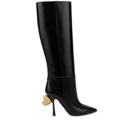 Moschino Stiefel - Knee-High Black Calf Leather Boots - Gr. 36 (EU) - in Schwarz - f&uuml;r Damen