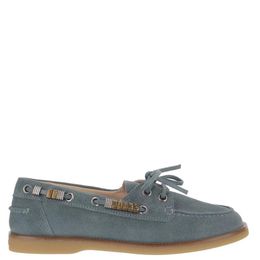 Pinko Leather Blue Loafers With Metal Accent Detailing - Gr. 39 (EU) - in Grau