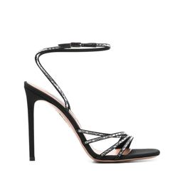 Aquazzura Sandalen - Black Stiletto Sandals With Crystal Embellishments - Gr. 39 (EU) - in Schwarz - f&uuml;r Damen